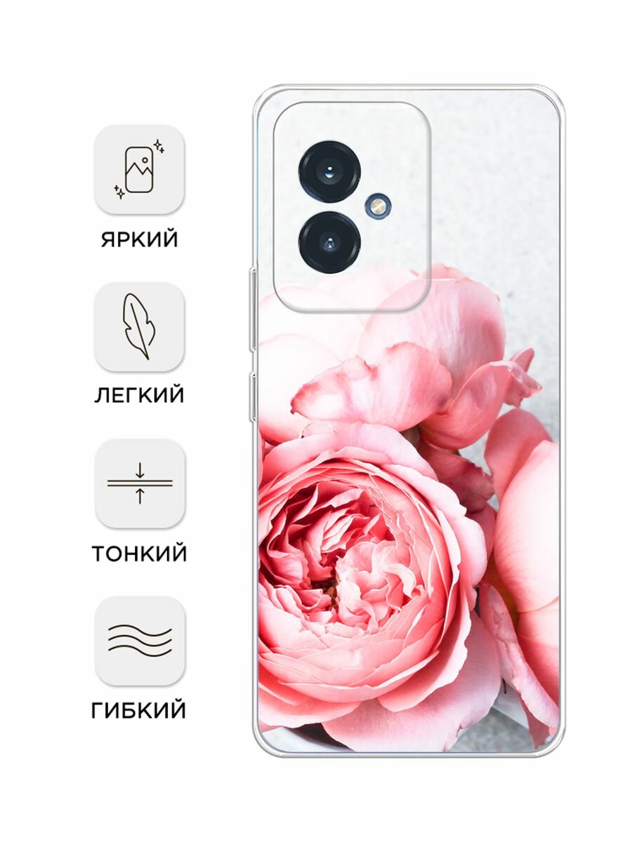 Силиконовый чехол на Honor 100 / Хонор 100 с принтом "Пионы на белом" — фото 1