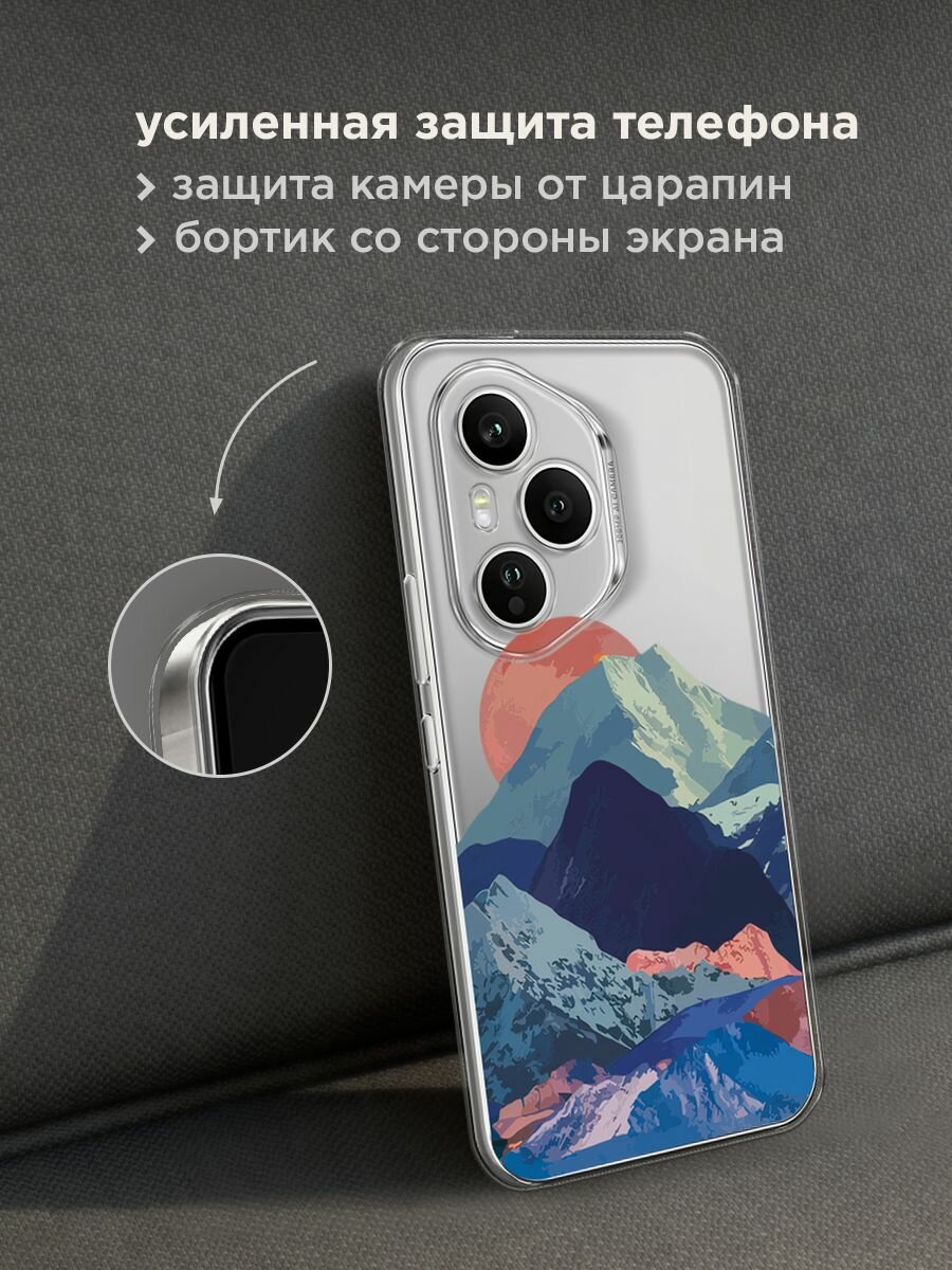 Чехол на Honor 400 Pro / Хонор 400 Про с принтом "Закат в снежных горах", прозрачный — фото 1