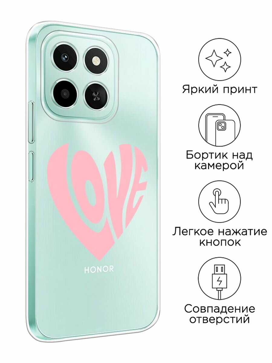 Чехол на Honor X6c / Хонор X6c с принтом "Love heart 3 - 14 февраля", прозрачный — фото 1