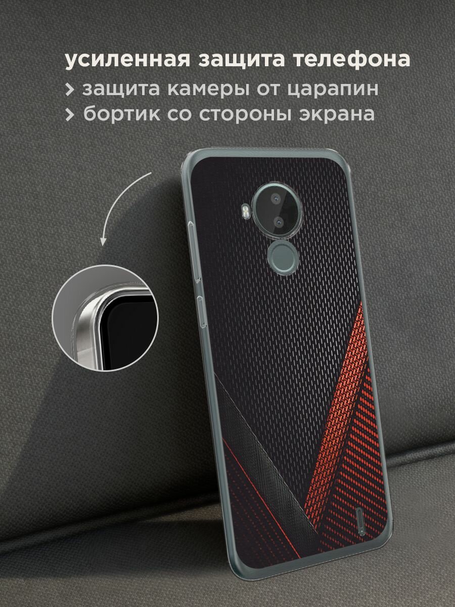 Силиконовый чехол на Nokia C30 / Нокия C30 с принтом "Красный карбон" — фото 1