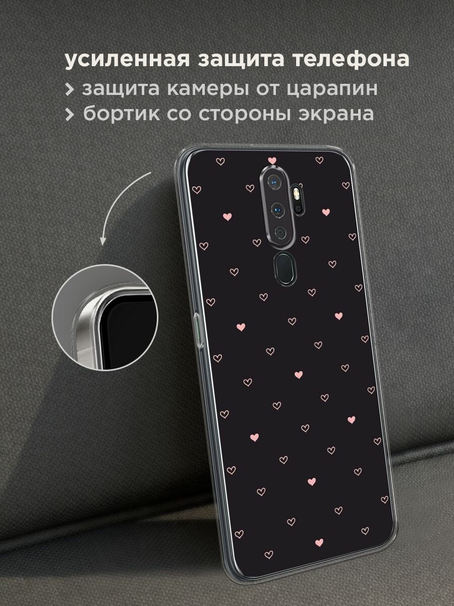 Чехол на Oppo A5 (2020)/A9 (2020) / Оппо A5 (2020)/A9 (2020) с принтом "Черный фон и сердечки" — фото 1