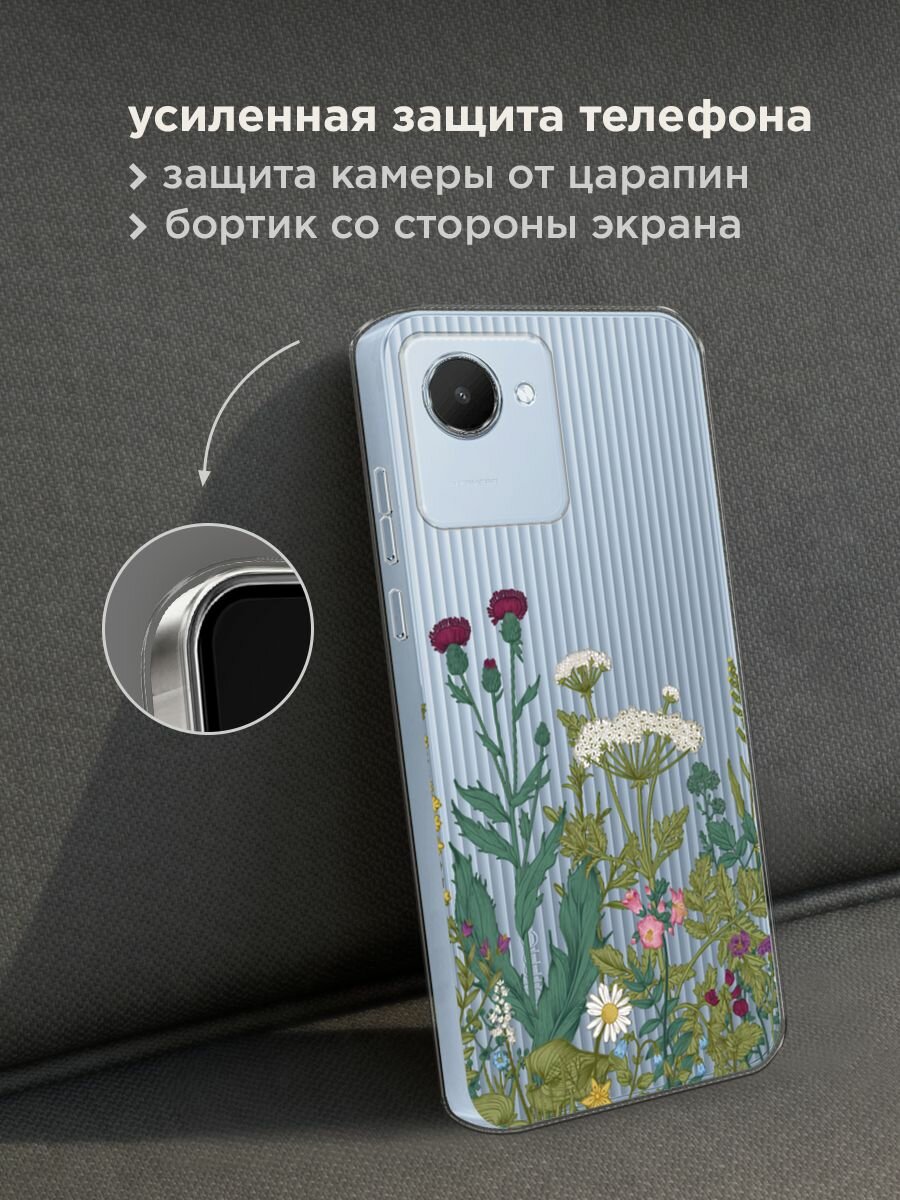 Чехол на Realme C30 / Реалми C30 с принтом "Дикие полевые цветы", прозрачный — фото 1