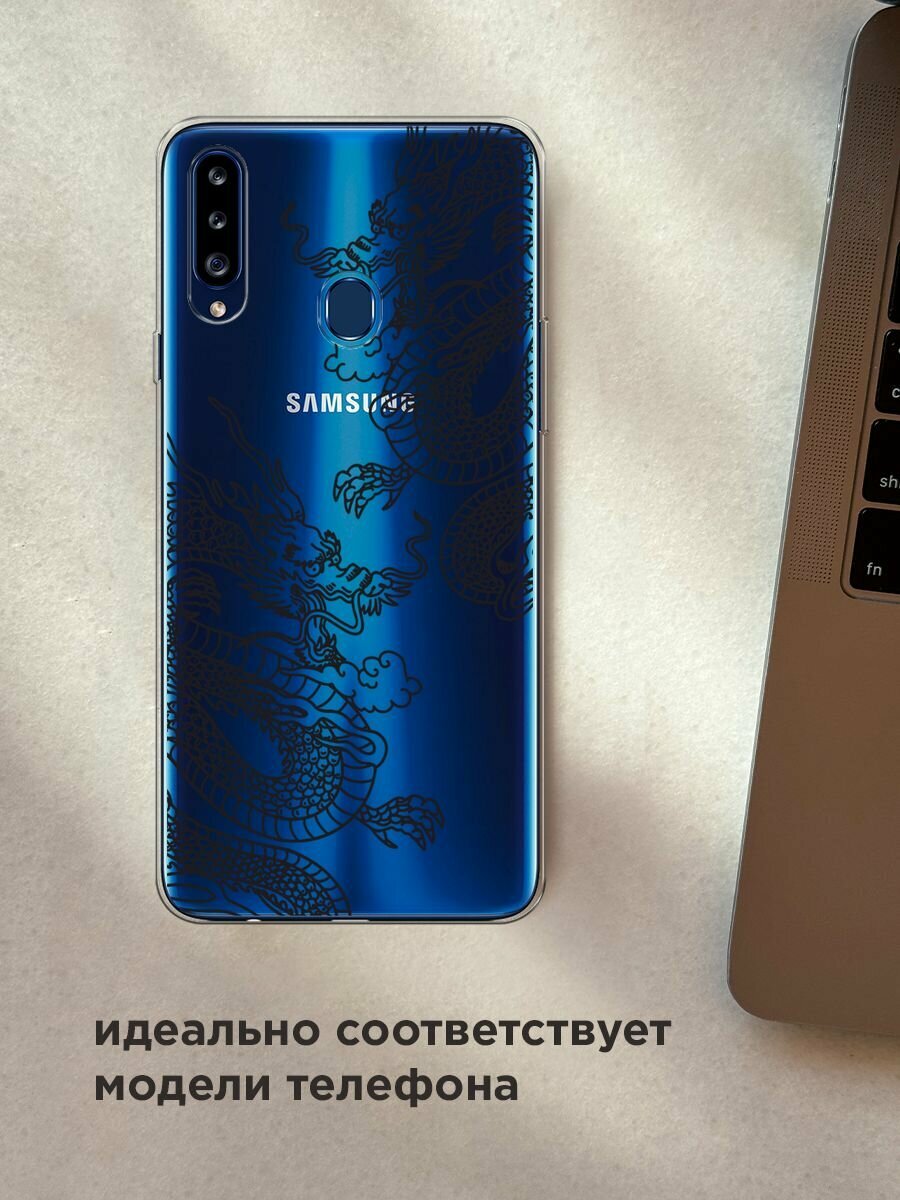 Чехол на Samsung Galaxy A20s / Самсунг Галакси A20s с принтом "Два китайских дракона", прозрачный — фото 1