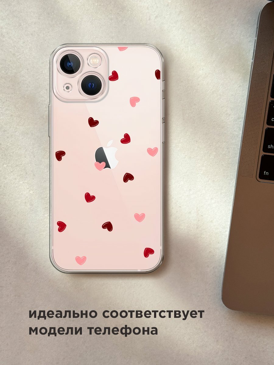 Чехол на Apple iPhone 13 mini / Айфон 13 мини с принтом "Бордовые сердечки 2" — фото 1