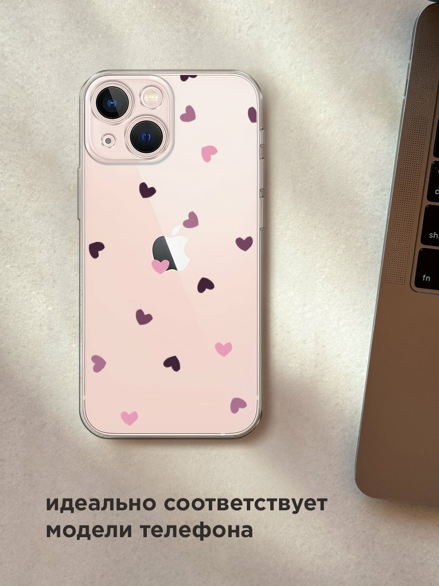 Чехол на Apple iPhone 13 mini / Айфон 13 мини с принтом "Фиолетовые и розовые сердечки 1" — фото 1