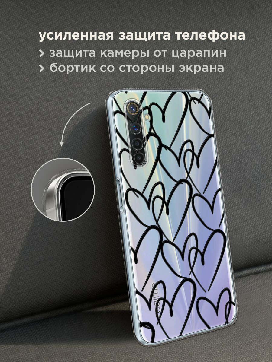 Чехол на Realme 6 / Реалми 6 с принтом "Hearts doodle black 1" — фото 1