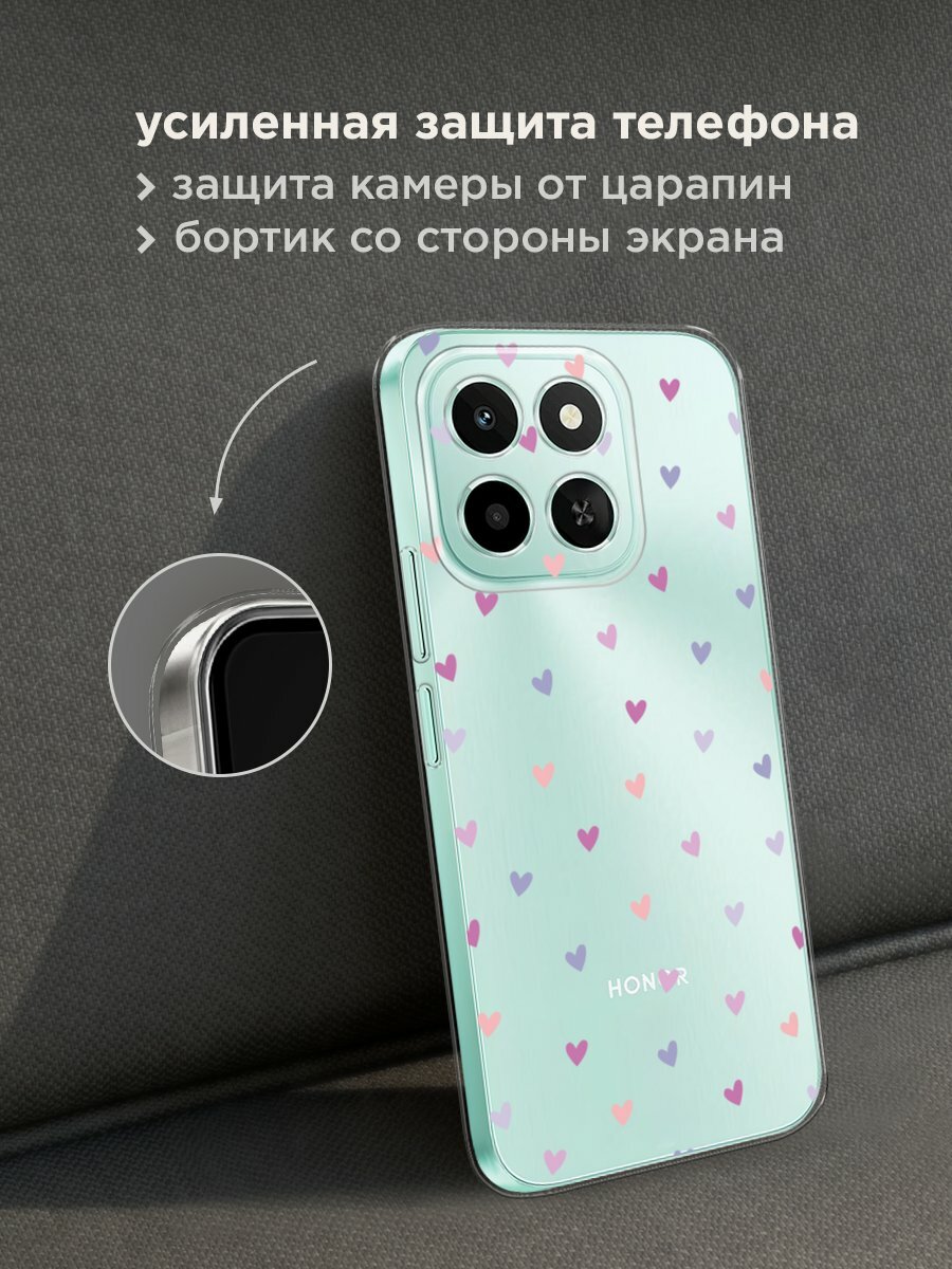 Чехол на Honor X6c / Хонор X6c с принтом "Пастельные сиреневые сердечки", прозрачный — фото 1