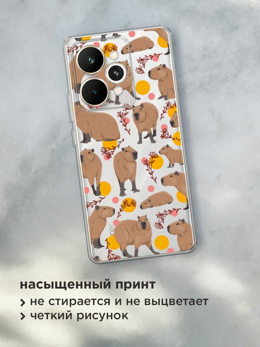 Чехол на Realme 15 Pro / Реалми 15 Про с принтом "Капибара паттерн", прозрачный — фото 1