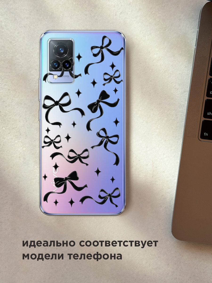 Чехол на Vivo V21 / Виво V21 с принтом "Милые чёрные бантики 4" — фото 1
