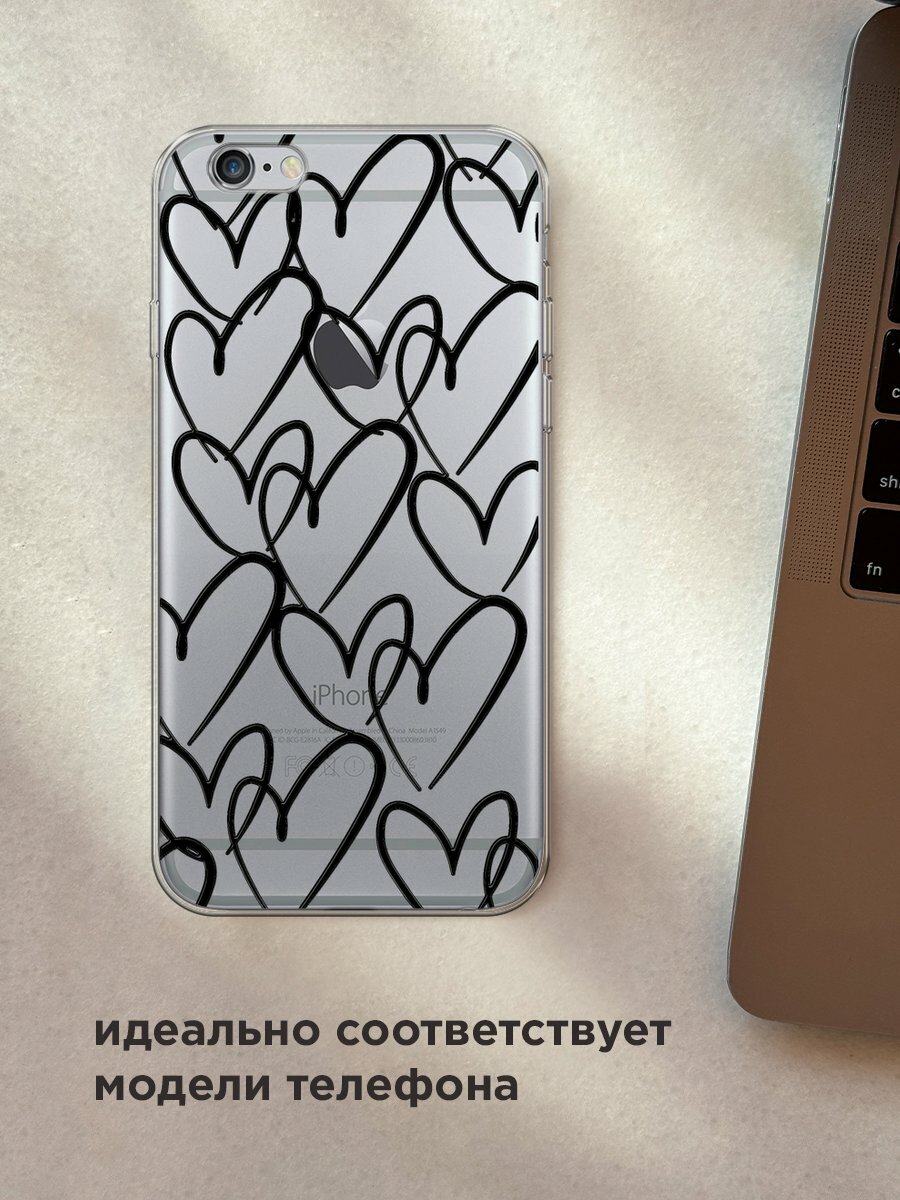 Чехол на Apple iPhone 6 / Айфон 6 с принтом "Hearts doodle black 1" — фото 1