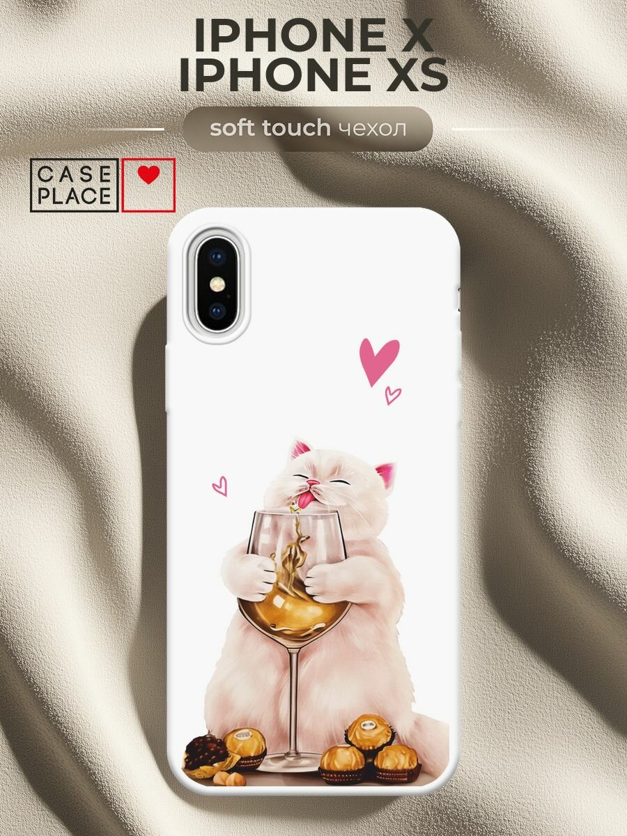 Чехол на Apple iPhone X/XS / Айфон 10/Айфон XS с принтом "Котик с шампанским"