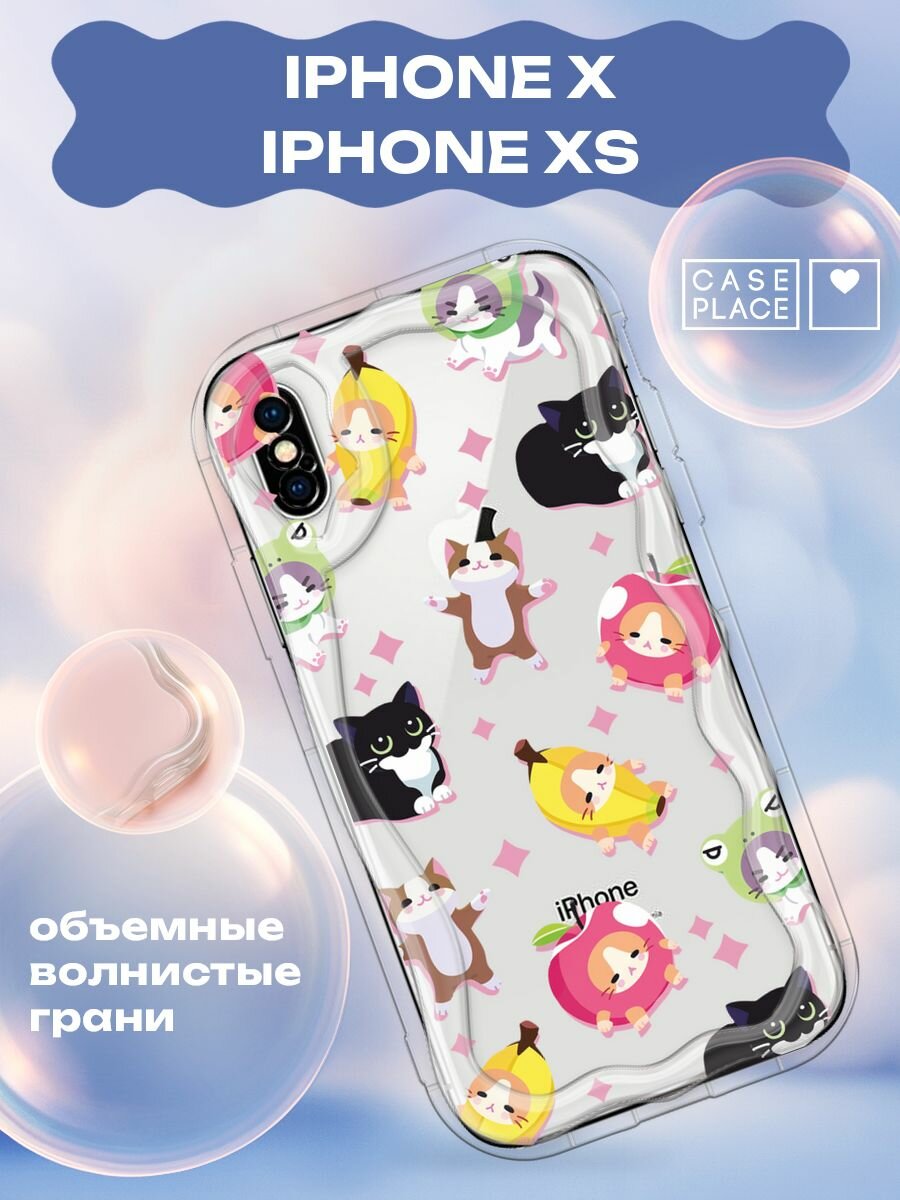 Чехол на Apple iPhone X/XS / Айфон 10/Айфон XS с принтом "Мемные котята паттерн 3"
