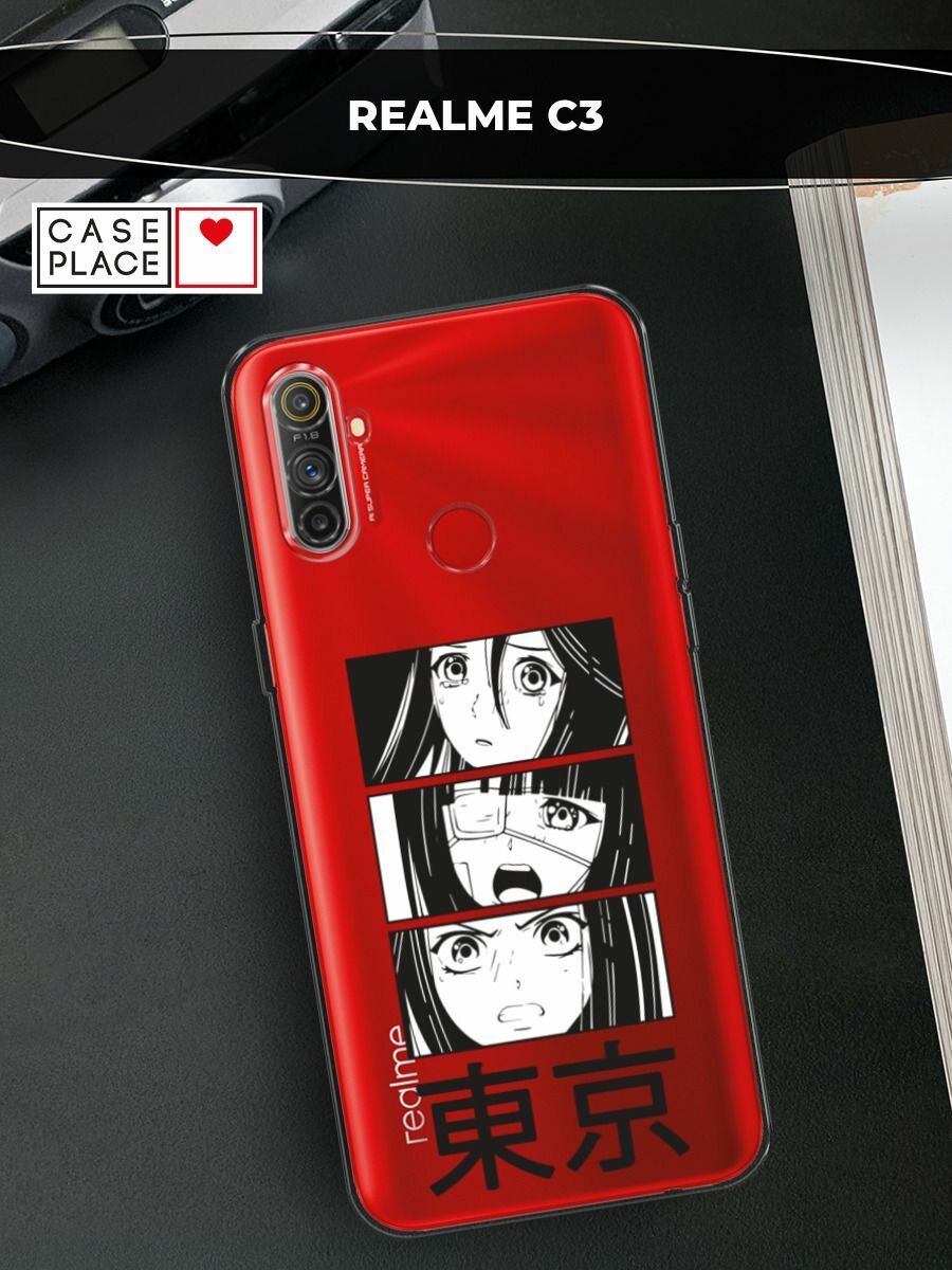 Чехол на Realme C3 / Реалми C3 с принтом "Tokyo girls", прозрачный