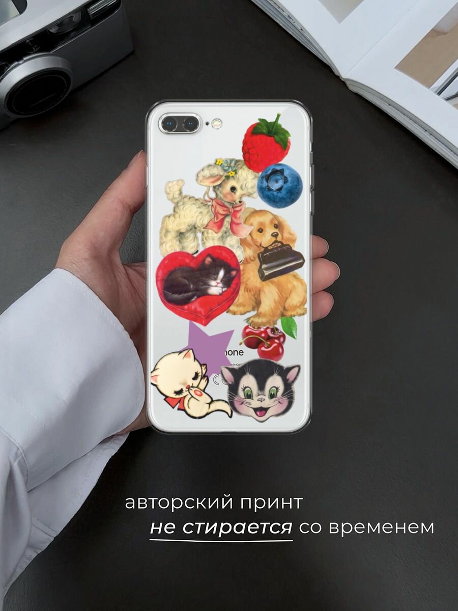 Чехол на Apple iPhone 7 Plus / Айфон 7 Плюс с принтом "Милые стикеры", прозрачный — фото 1