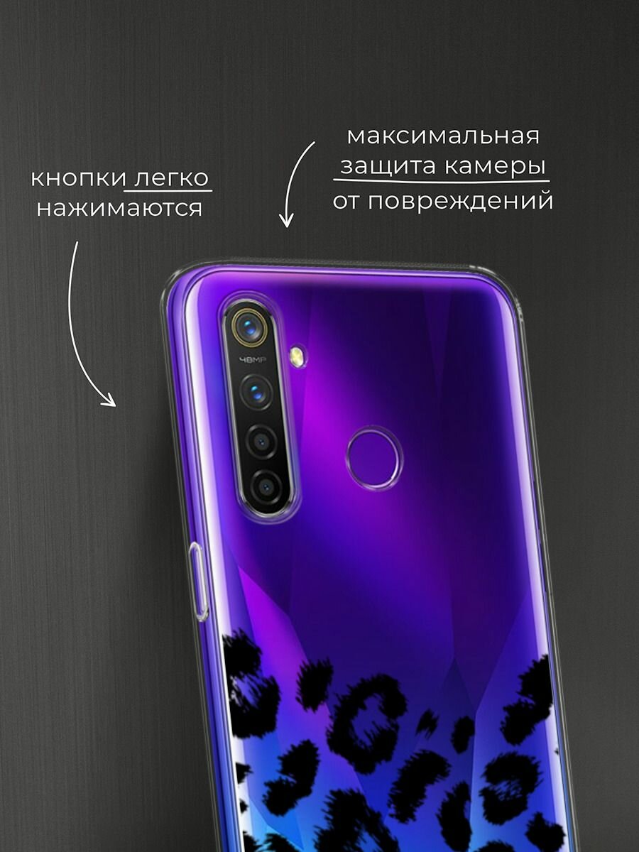 Чехол на Realme 5 Pro / Реалми 5 Про с принтом "Окрас леопарда фон черный", прозрачный — фото 1