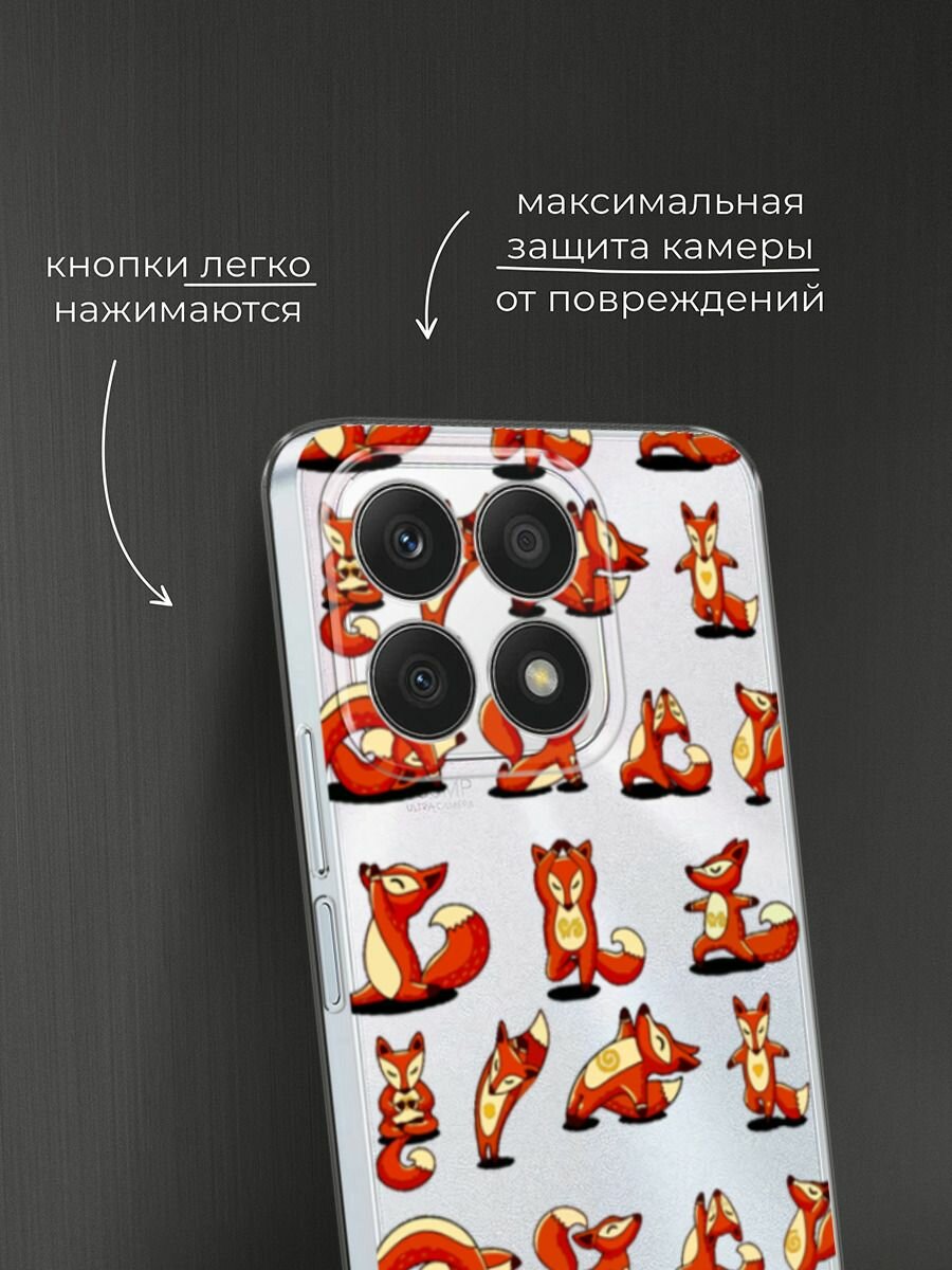 Чехол на Honor X8A / Хонор X8A с принтом "Йога для лисы", прозрачный — фото 1