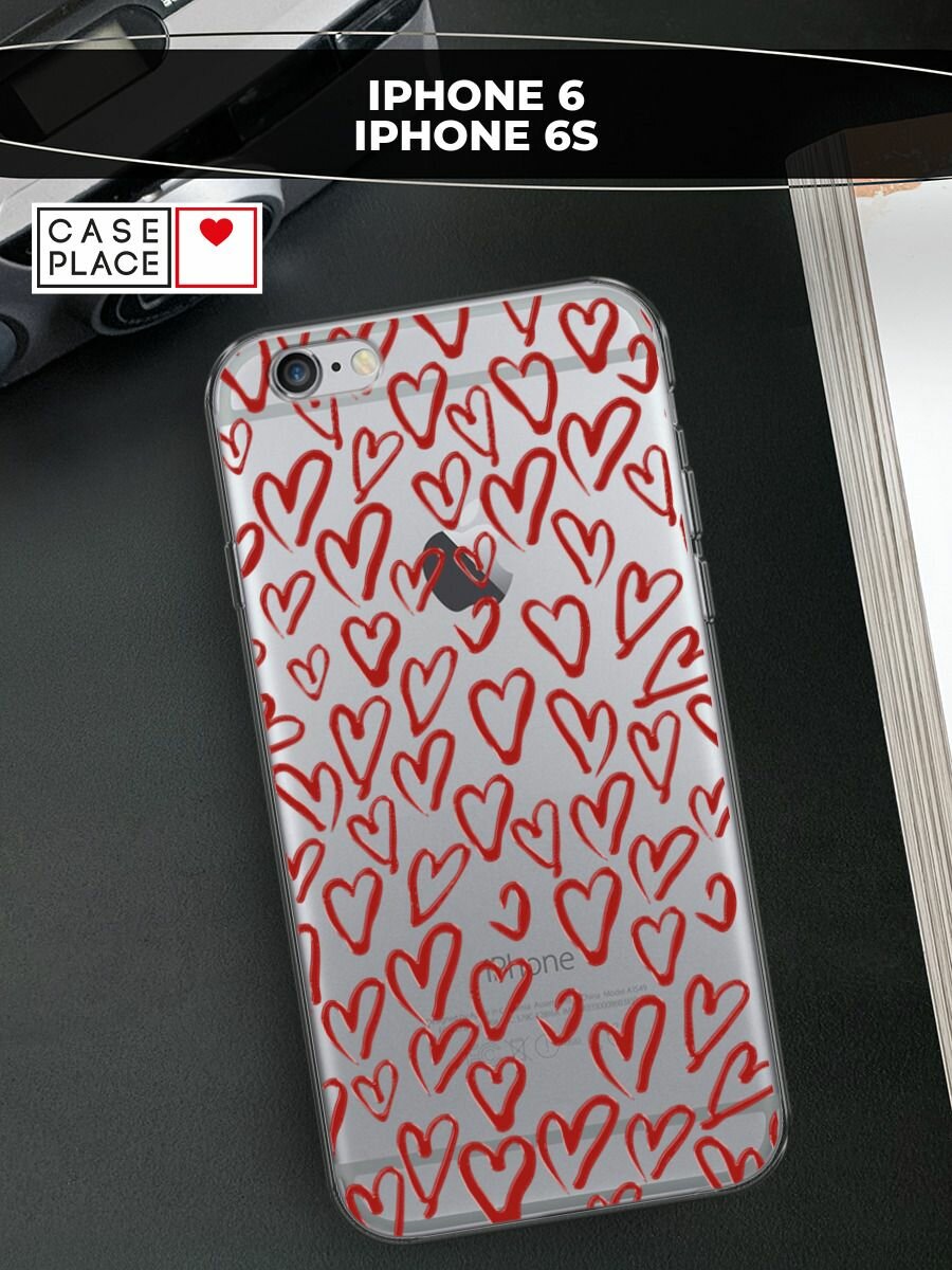 Чехол на Apple iPhone 6 / Айфон 6 с принтом "Легкие бордовые сердечки"