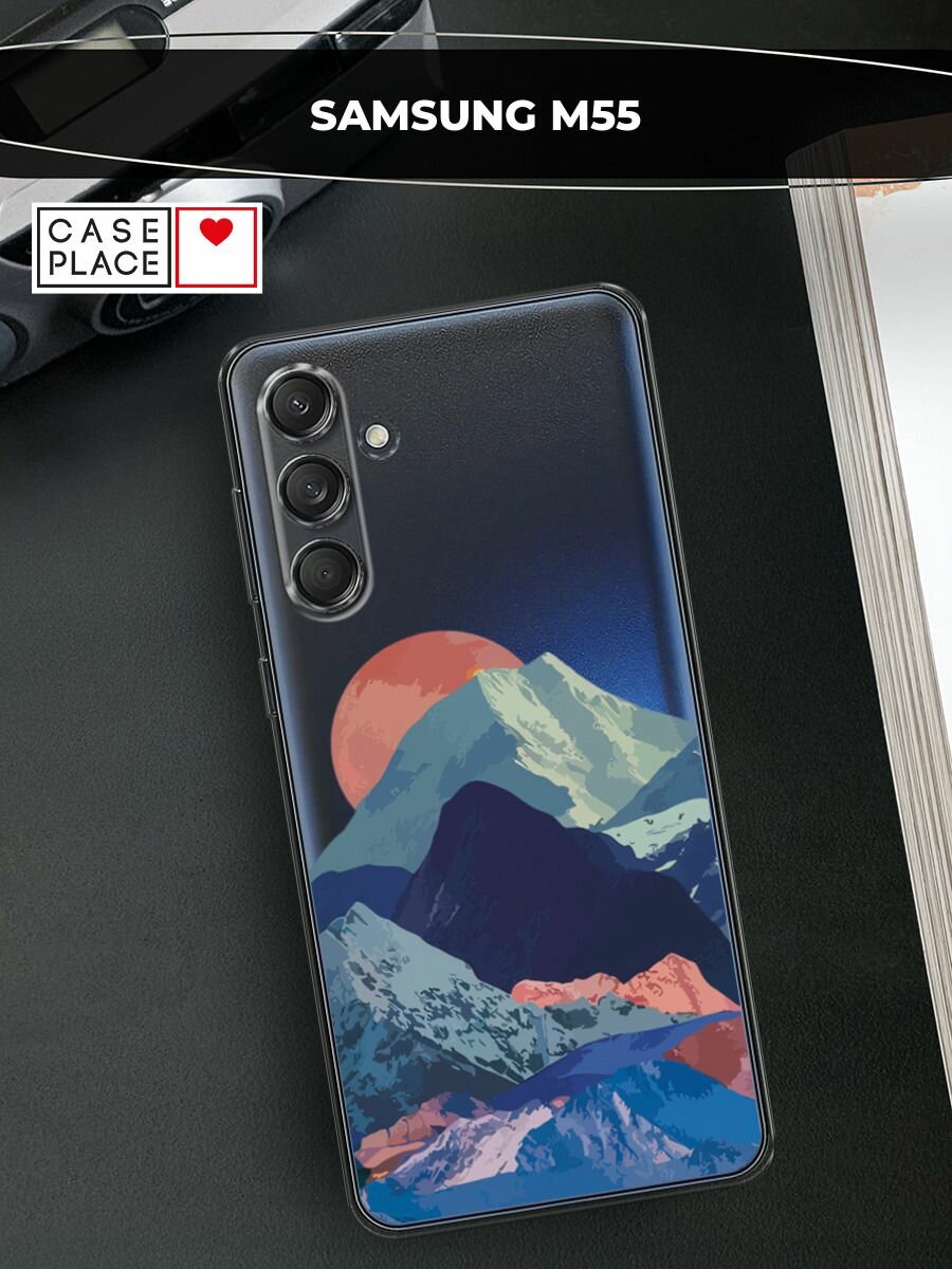 Чехол на Samsung Galaxy M55 / Самсунг M55 с принтом "Закат в снежных горах", прозрачный
