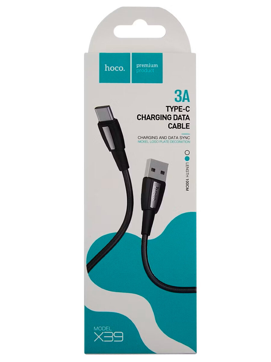 Кабель HOCO X39 Titan, USB - Type-C, 1.0м (3.0 A), нейлоновая оплетка , чёрный