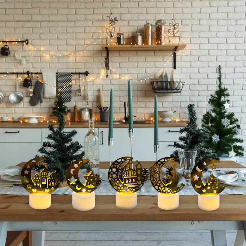 5Pcs LED Eid Ramadan Candle Light Muslim Decor Ornament Candles Party Supplies