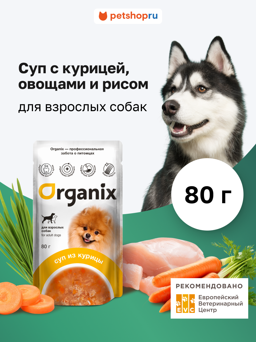 Organix Суп для взрослых собак с курицей, овощами и рисом. Влажный корм, 80 г
