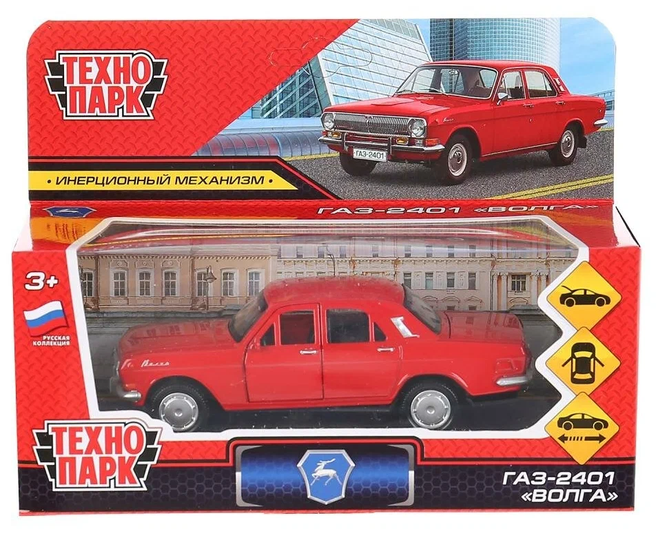 Машинка металлическая инерционная Технопарк ГАЗ-2401 Волга, 12 см, красная