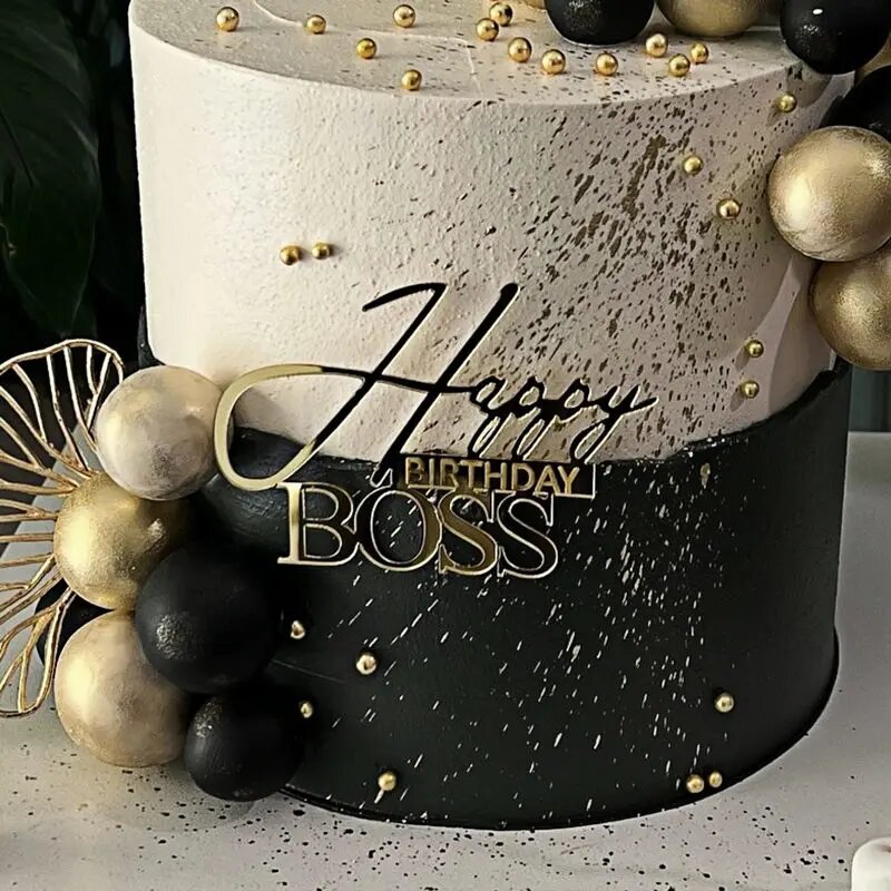 Топпер для торта "Happy Birthday Boss" Gold 4
