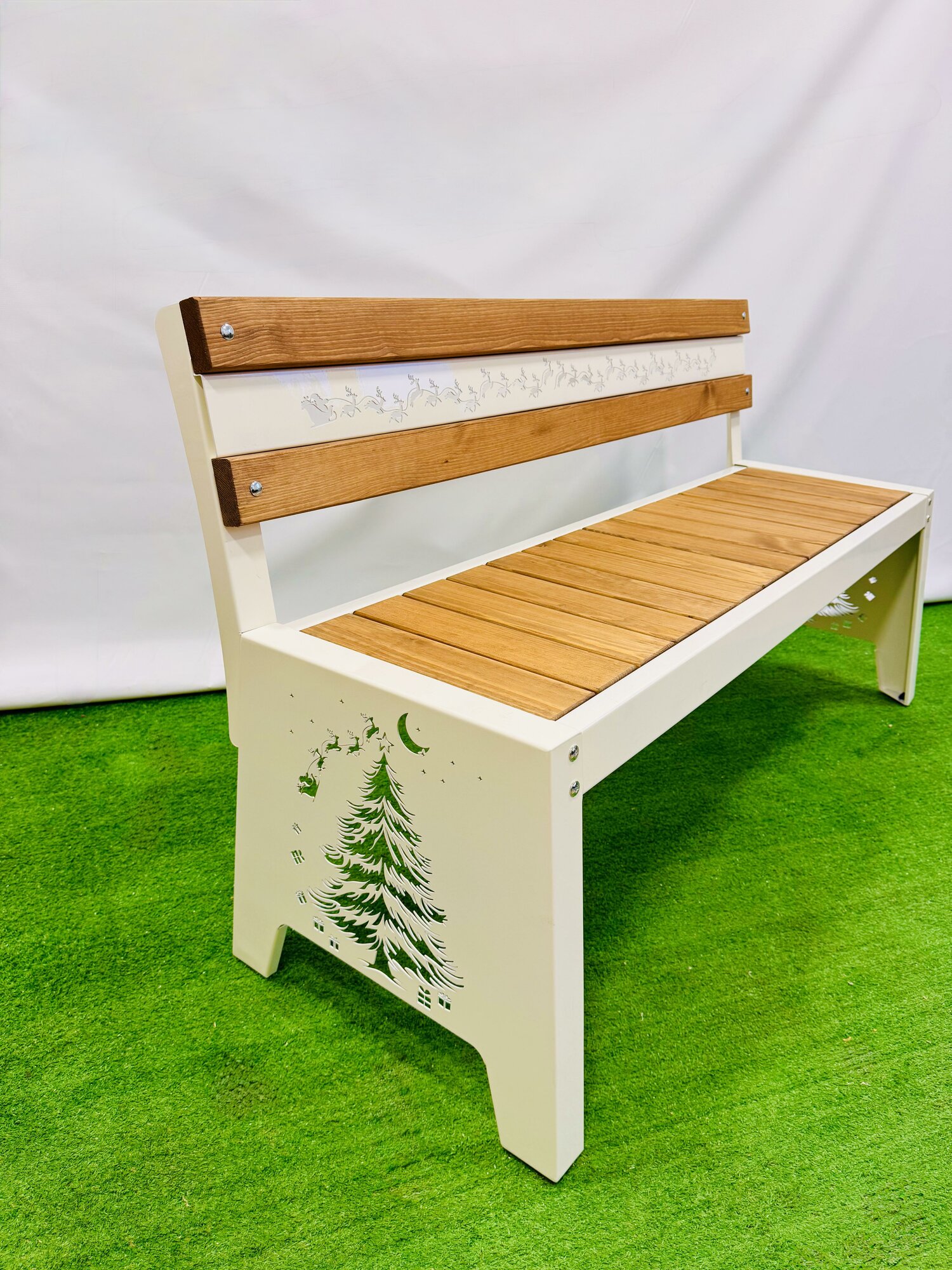 Скамейка FEROOM GROUP "Happy New Year", металл/массив сосны, 141x40x79 см