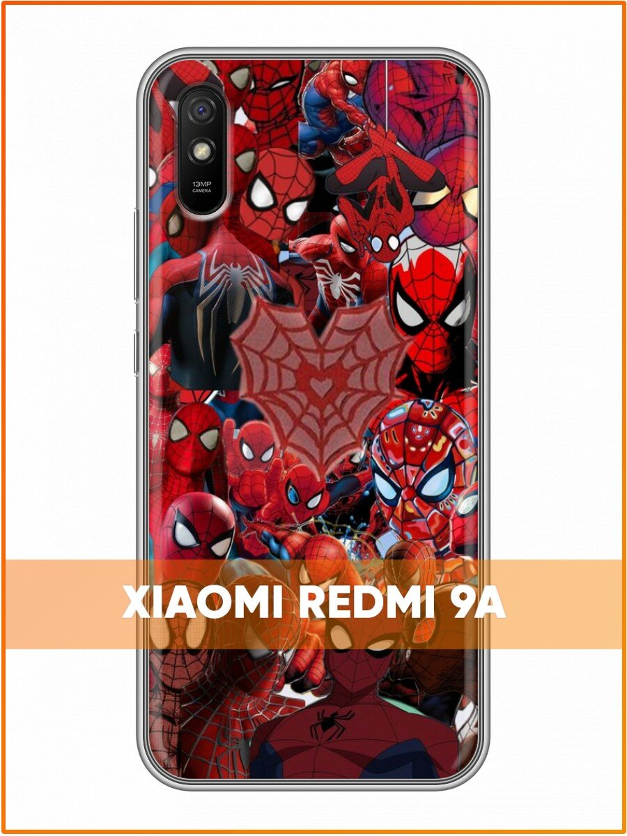 Чехол для Xiaomi RedMi 9A с принтом для мальчиков Человек паук фон (Сяоми Редми 9А)
