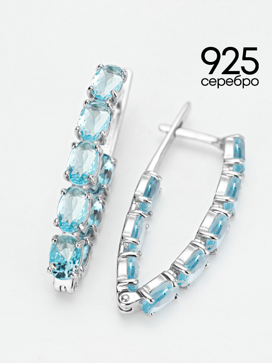 Серьги конго, серебро, 925 проба, родирование, топаз синтетический