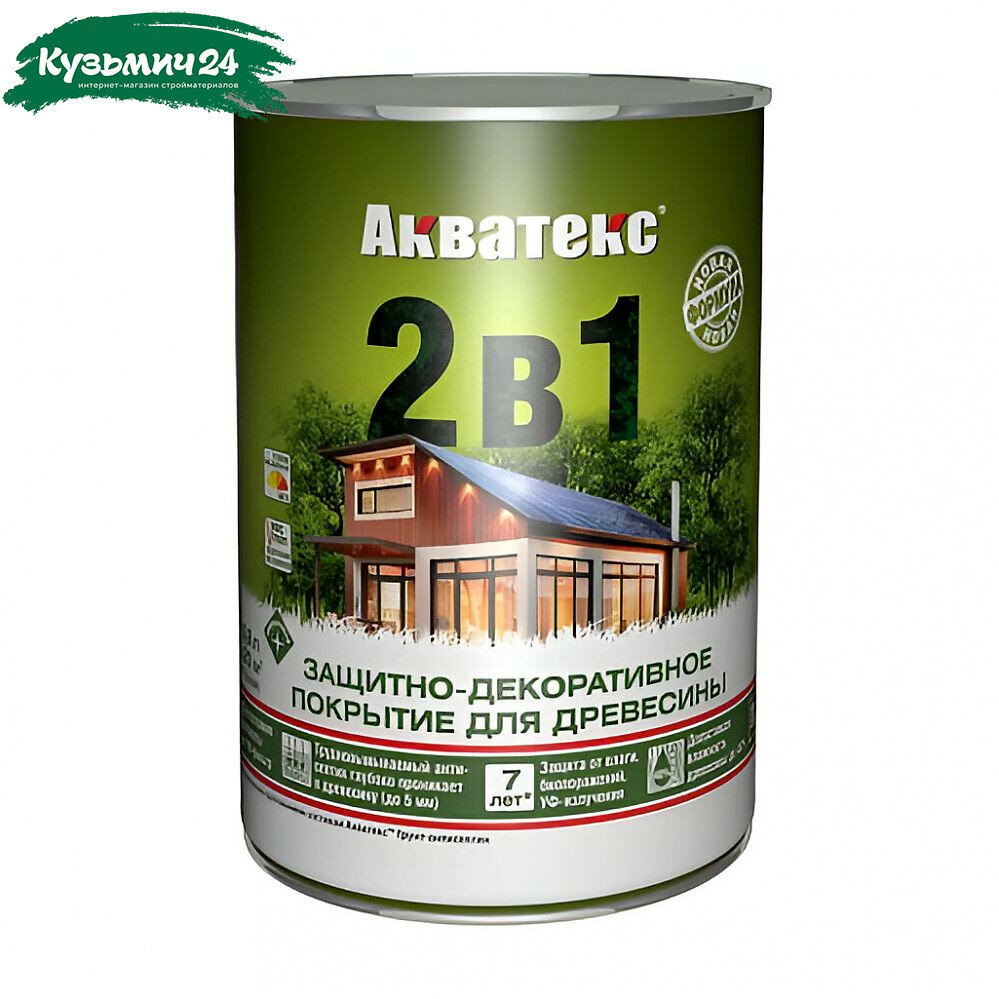 Защитно-декоративное покрытие для дерева Акватекс 2 в 1 полуматовое, бесцветное, 0,8 л, 1 шт.