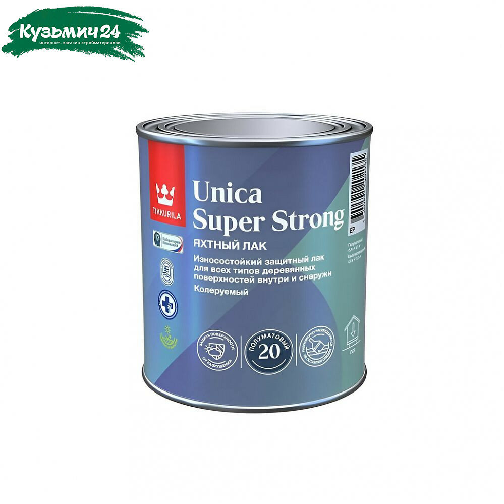 Лак Tikkurila Unica Super Strong 20 яхтный полуматовый, бесцветный 0,9 л, 1 шт.