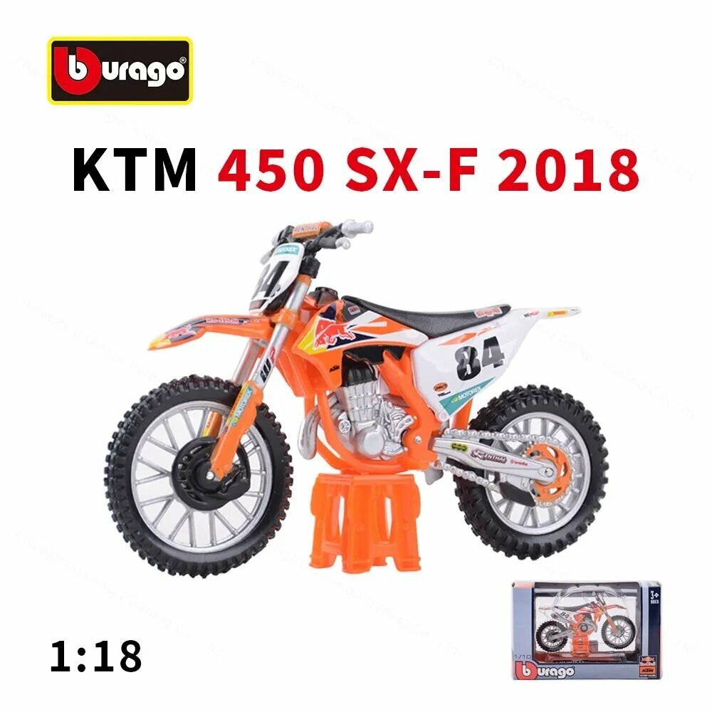 Bburago 1:18 KTM 450 SX-F 2018 Статическая литая под давлением коллекционная модель мотоцикла для хобби, игрушки