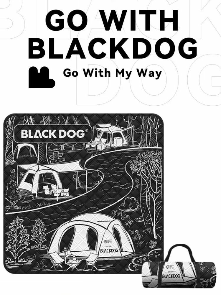 BLACK DOG пикниковый коврик - мягкая шестислойная модель с утеплением, влагозащитой и складной конструкцией, размер 200x200 см для отдыха на природе