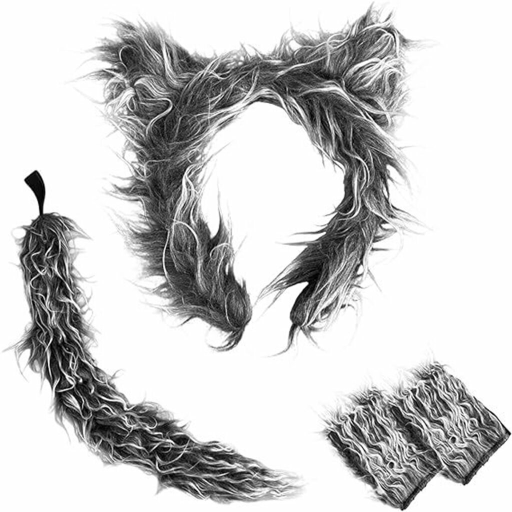 Детский волчья костюм с серыми повязками и хвостовыми джунглями для животных платьев для вечеринок Halloweens