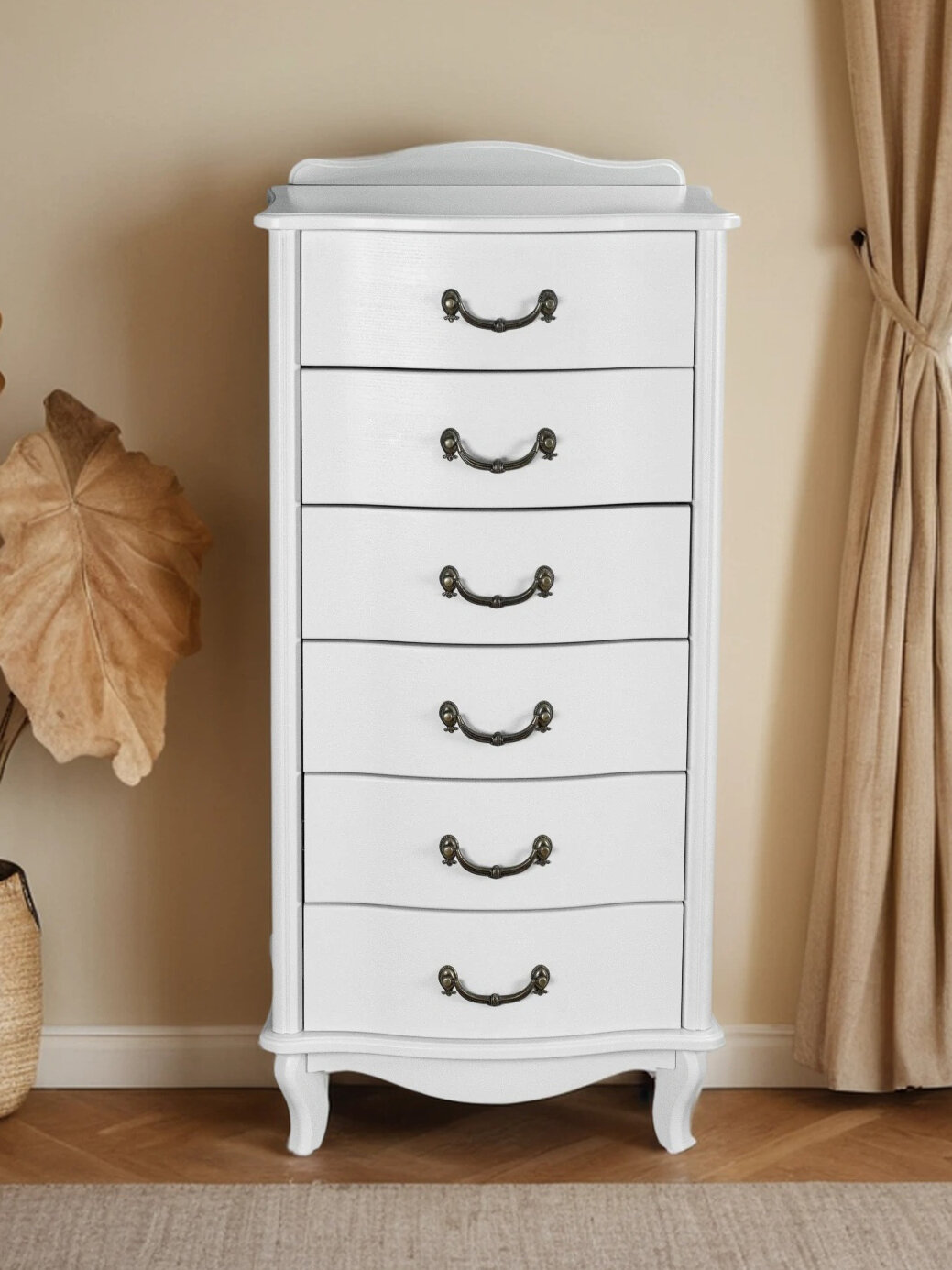 Комод IFERS Джульетта узкий 6 ящиков, на ножках, в прихожую, в спальню молочный дуб Л