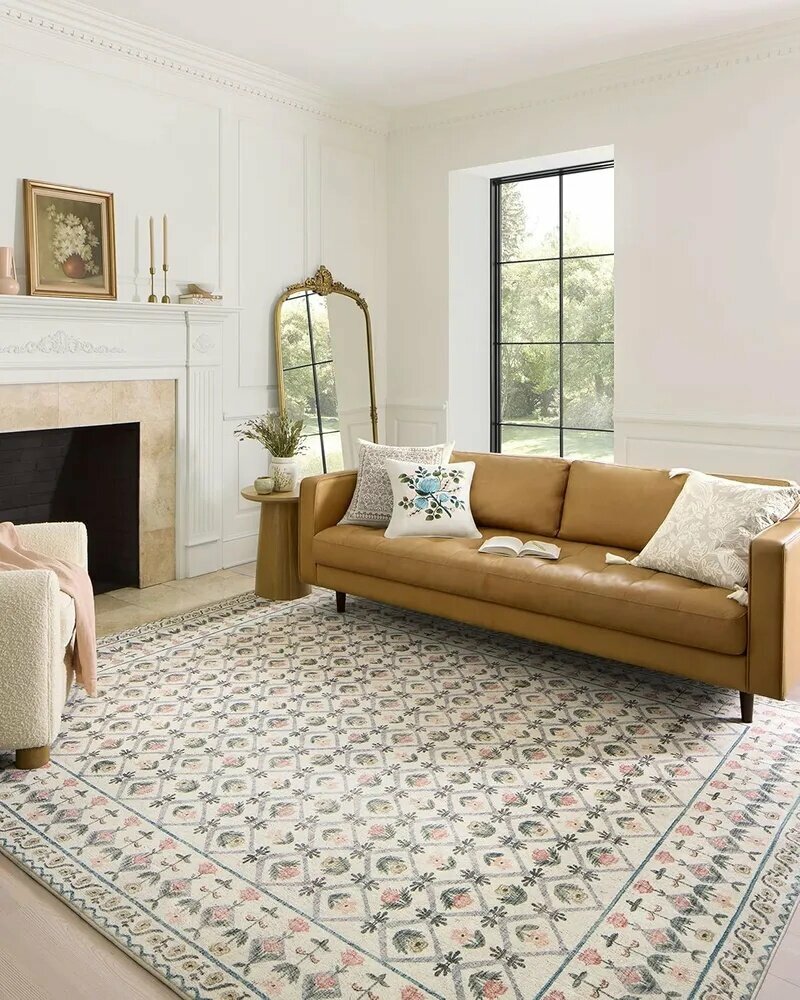 Ковер Имитация кашемира, богемский ковер, моющийся и нескользящий, высота флиса 7 мм, винтажный цветочный принт, подходит для гостиной, спальни, столовой 160x120 см