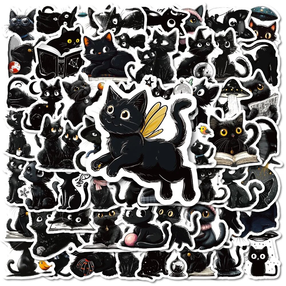 Наклейки черные коты граффити, 56 шт.