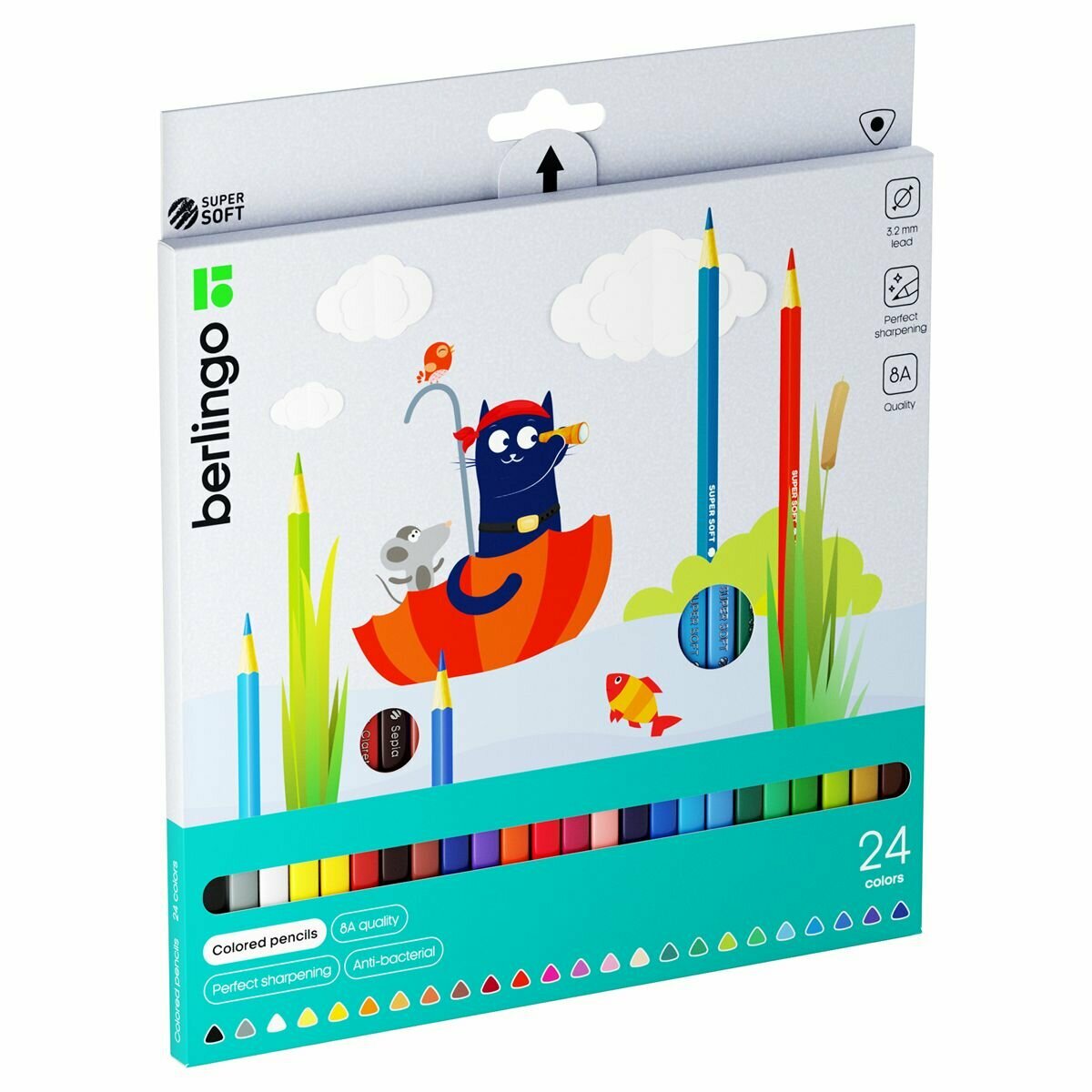 Набор карандашей цветных трехгр. дерев. SuperSoft Жил-был кот 24шт. Berlingo