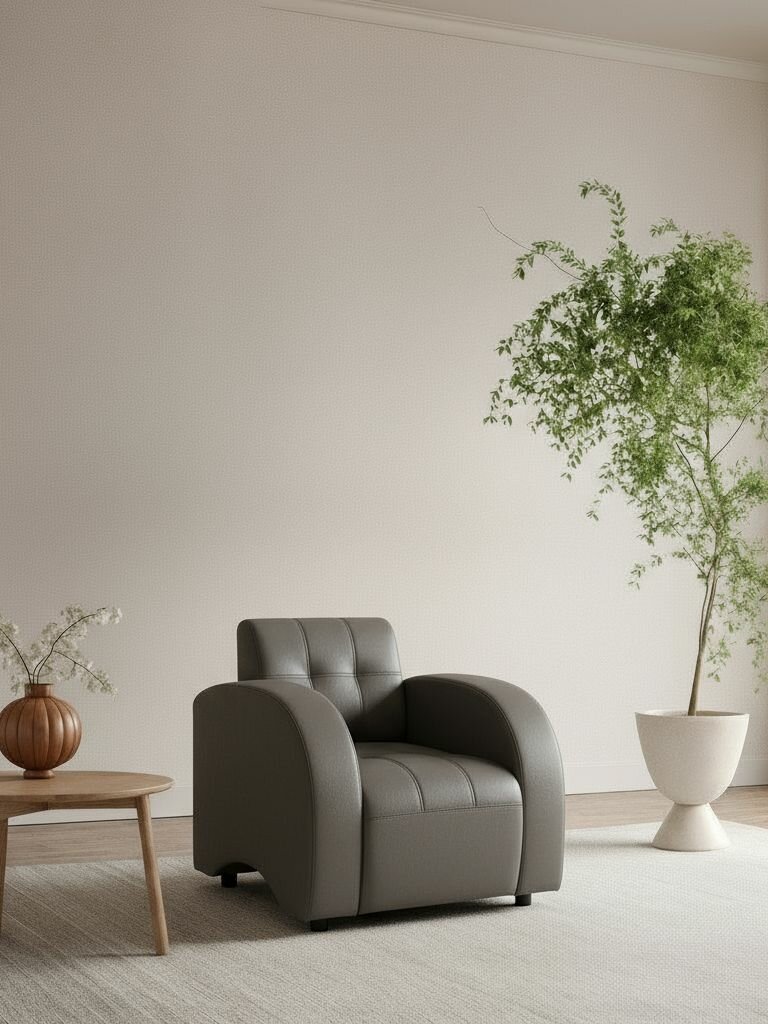 Кресло Вега с подлокотниками серая кожа в офис, дом, салон красоты, прихожую, гостиную, зону ожидания.