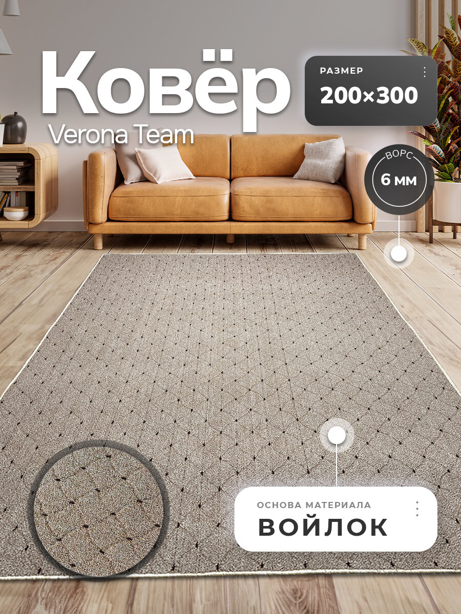 Ковер на пол для комнаты, в гостиную, спальню, кухню, VERONA TEAM, 200х300 см