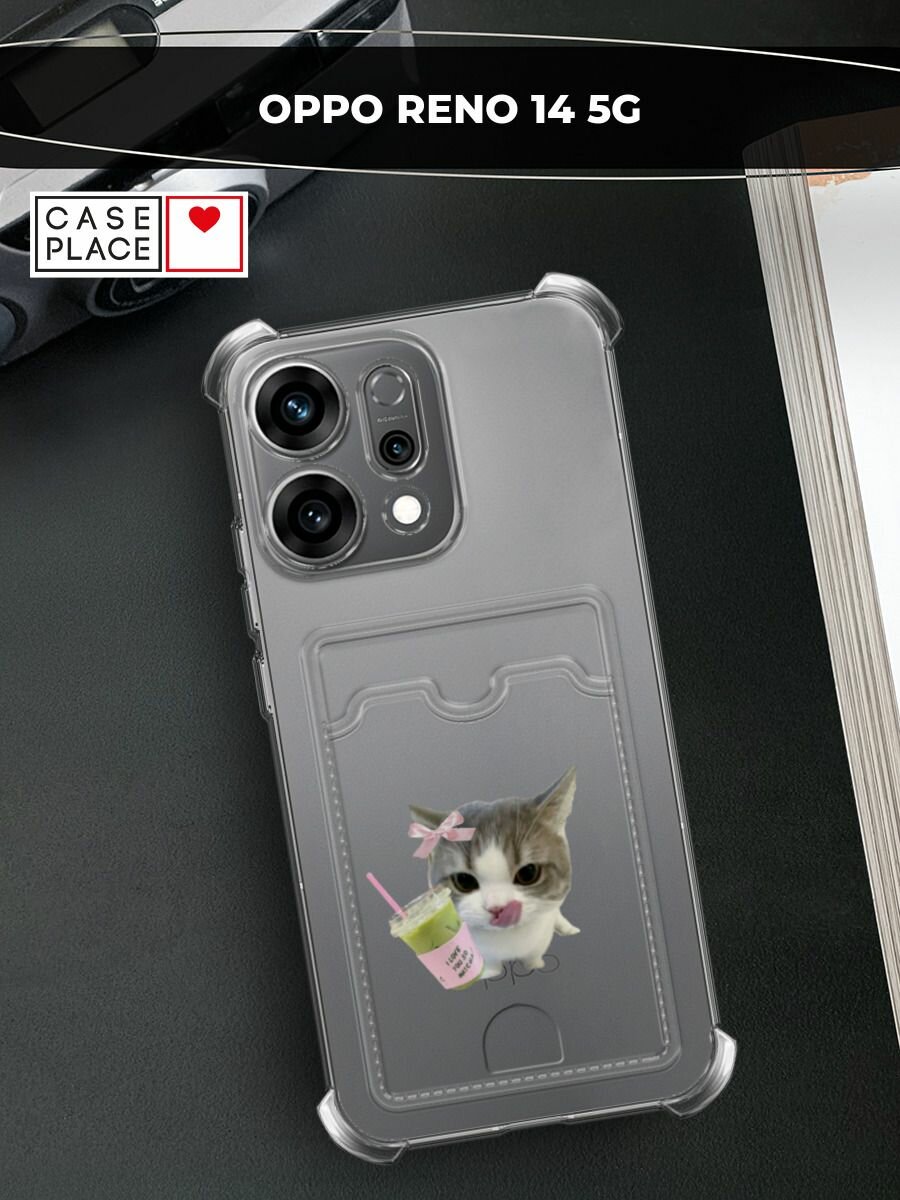 Чехол на Oppo Reno 14 5G (Оппо Рено 14 5G) с картой и принтом Котик с матчей