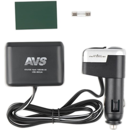 Разветвитель прикуривателя Avs 2-х гнездовой 12-24V 1USB, 43256