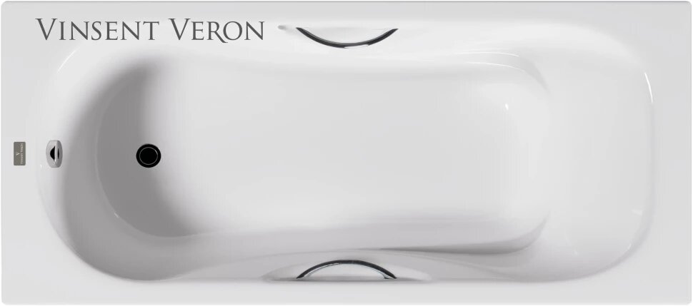 Ванна чугунная Vinsent Veron Aura VAU1507542H/VH0015CH 150x75 см, с ручками, белый