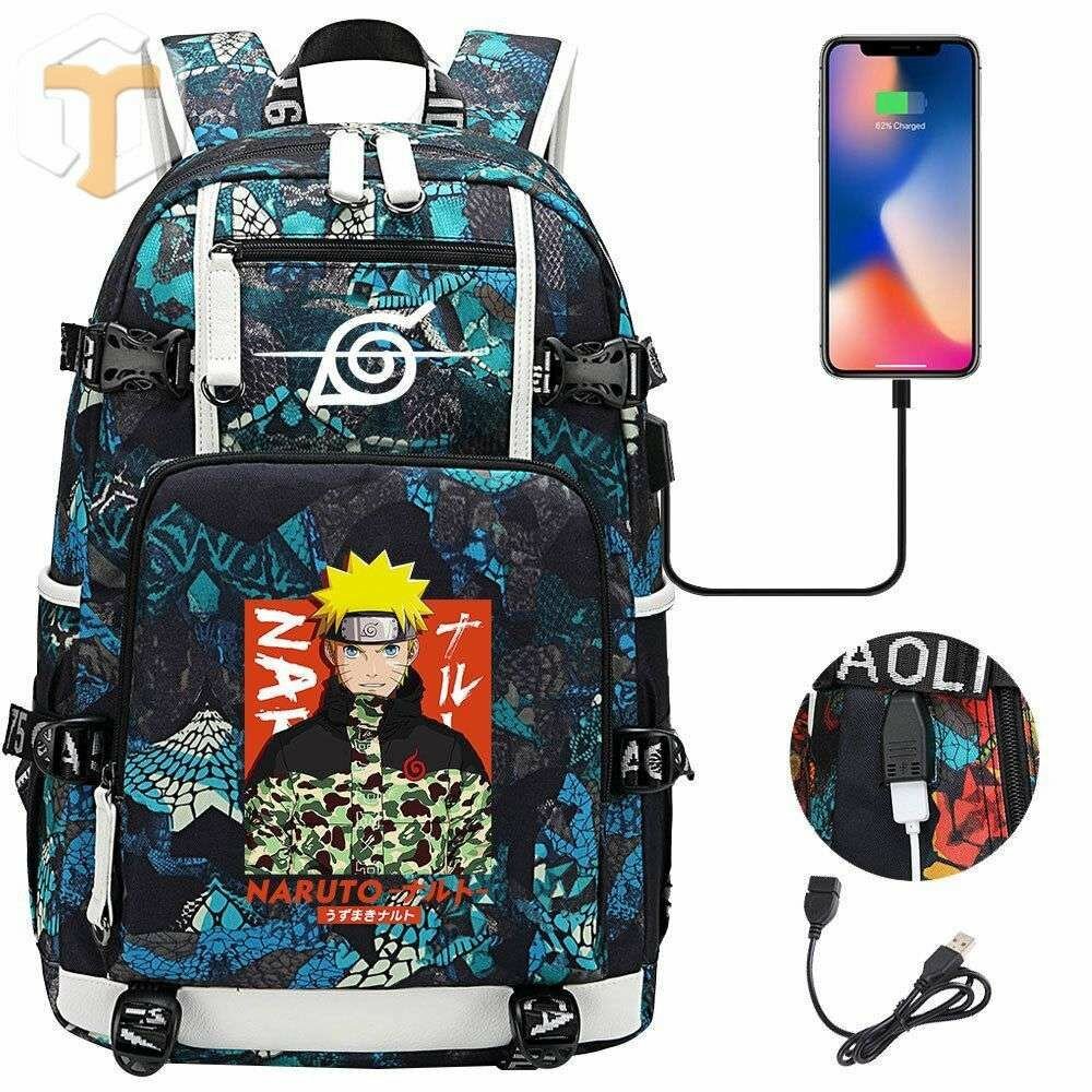 Рюкзак школьный Аниме Uzumaki Naruto USB-зарядка сумка для путешествий и ноутбук