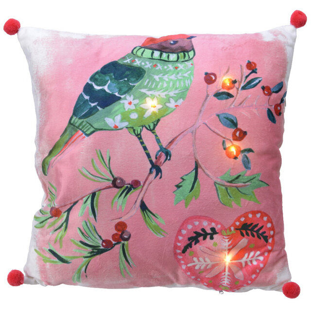 Новогодняя подушка с лампочками Soft&Sweet: Снегирь 45*45 см, на батарейках, Kaemingk, 485499-1