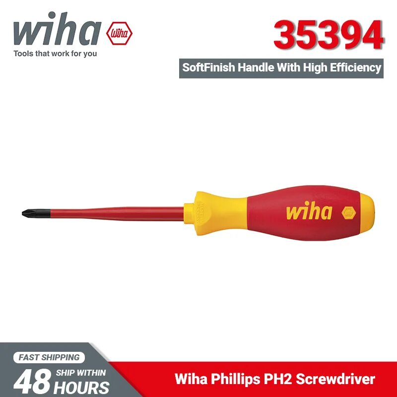 Отвертка Wiha 35394 Phillips 100 мм, Длина видимого лезвия, изолированные инструменты VDE, отвертка SlimFix PH2 с мягкой отделкой, 35394