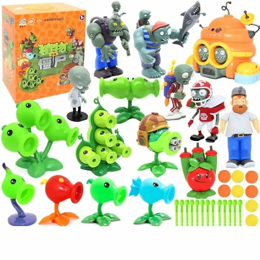 16 игрушка + карта Большой набор Растения против Зомби - Plants vs. Zombies