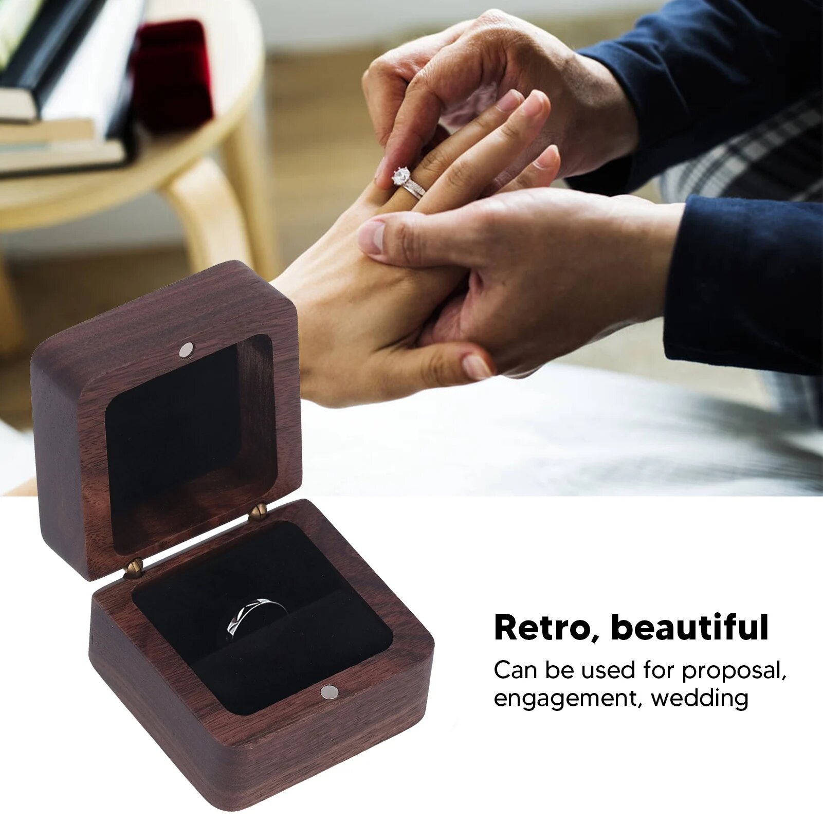 Деревянная коробка для колец moonvvin черный орех