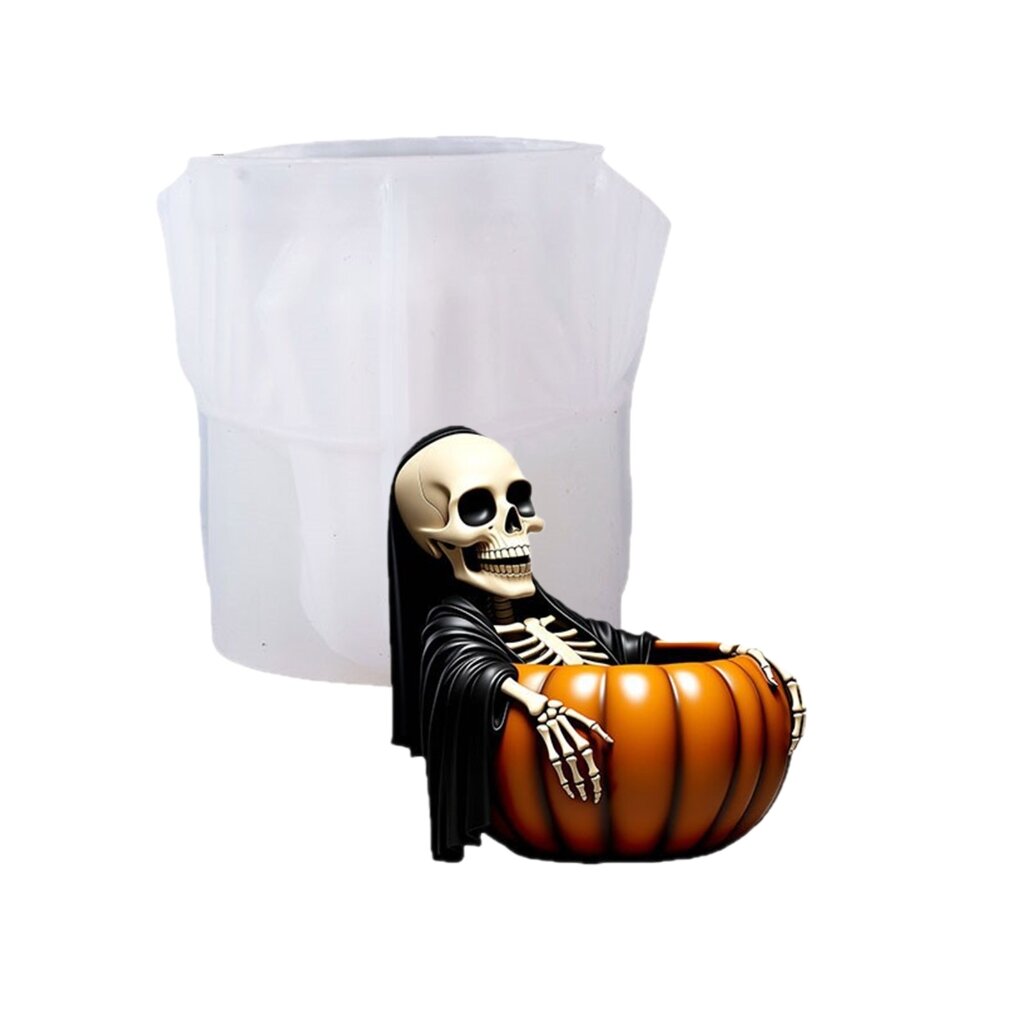 Гибкая силиконовая форма с дизайном черепа и тыквы для бетонных кашпо и украшений